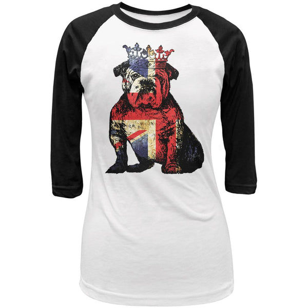 English British Bulldog Crown Grunge Flag Juniors 3/4 Sleeve Raglan T ...