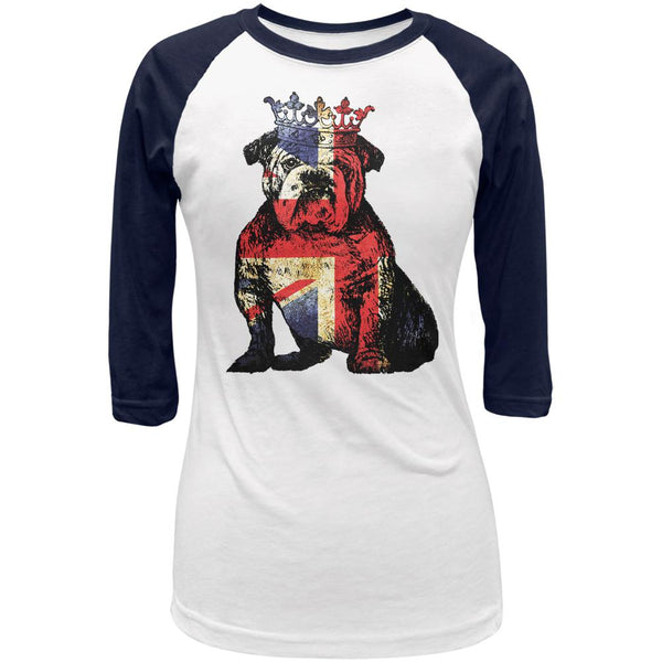 English British Bulldog Crown Grunge Flag Juniors 3/4 Sleeve Raglan T ...