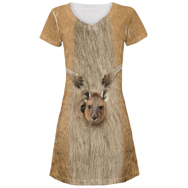 Halloween Kangaroo Costume All Over Juniors V-Neck Dress – AnimalWorld.com